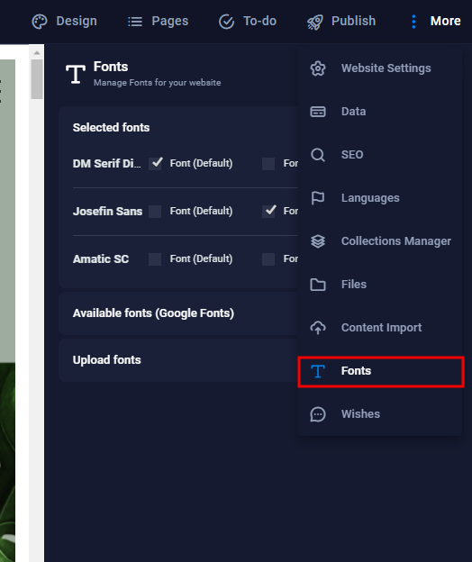 Add and select fonts – The Website Editor